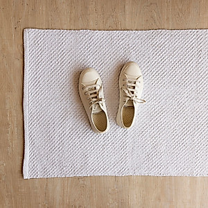 HOMEMONDE Herringbone Cotton Area Rug - 2' x 6' Abstract Accent Runner - Reversible Boho Lightweight Throw Rug for High Traffic Areas Kitchen, Mudroom, Entryway (White)