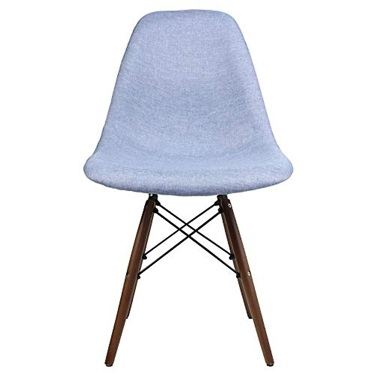 CozyBlock Mid-Century Modern Woven Fabric Upholstered Accent Side Dining Chair with Dark Walnut Wood Eiffel Legs Set of 2 (Denim Blue)