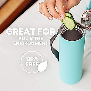 Elemental Iconic Stainless Steel Water Bottle Infuser, 20oz Triple Wall Vacuum Insulated Water Bottle, Reusable Fruit & Tea Infuser Thermal Bottle with Internal Strainer and Bamboo Lid - Robin's Egg