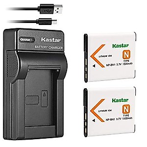 Kastar 2 Battery + Charger Replacement for Sony NP-BN1 DSC-QX10 QX30 QX100 DSC-TF1 DSC-TX10 TX20 DSC-TX30 DSC-W530 DSC-W570 DSC-W650 DSC-W800 DSC-W830