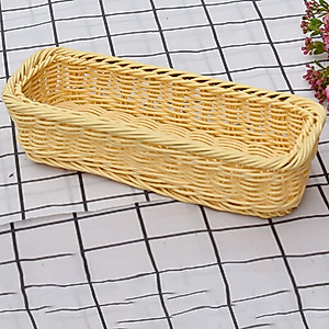VOSAREA Wicker Storage Basket Plastic Long Narrow Rectangular Woven Shelf Basket Cutlery Spices Jar Toilet Paper Towel Basket Wicker Cube Storage Bins Boho Cutlery Tray