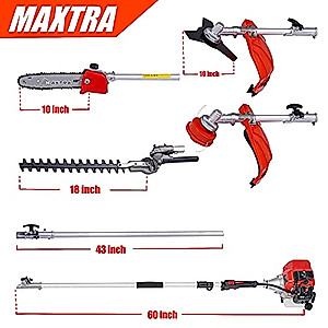 MAXTRA 5-in-1 Gas Pole Saw, 42.7cc 2-Cycle Reach 16ft Cordless String Trimmer with Weed Wacker/Hedge Trimmer/Brush Cutter Multi Functional Trimming Tools