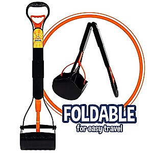 Bodhi Dog Extra Large Foldable Pooper Scooper | 32” Long Handle Portable Pooper Scooper | for Small and Large Dogs | Made with Premium Durable Materials - Orange