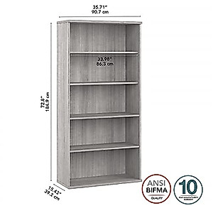 Bush Business Furniture Hybrid Tall 5 Shelf Bookcase in Platinum Gray