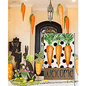 Easter Carrot Garden Flag 12x18 Vertical Double Sided Polka Dot Welcome Spring Farmhouse Holiday Outside Decorations Burlap Yard Flag BW267
