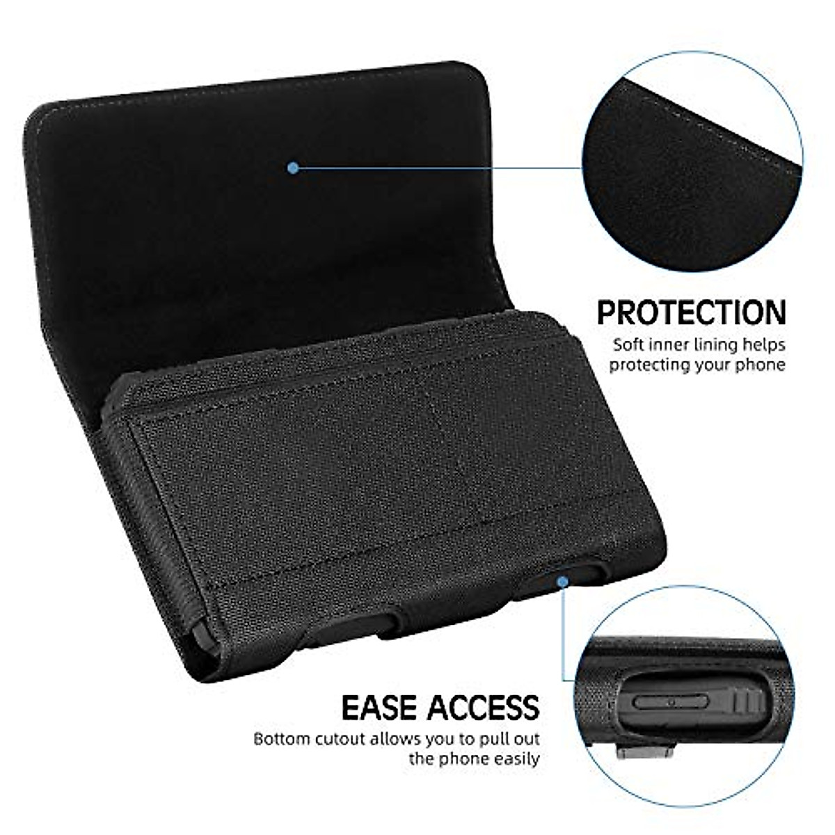 Mopaclle Phone Holster for Galaxy Note 20 Ultra/ S23 Ultra / S21+/ A13/ A14/ A03/ A04s/ A42/ A21/A52 /A53/A73/ iPhone 13 Pro Max/ 15 Plus/Moto G Stylus, Nylon Belt Clip/Loops Phone Pouch Card Holder