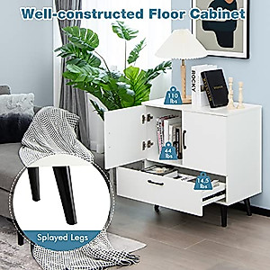 Giantex Storage Cabinet Buffet Sideboard, Accent Cabinet with Doors, Pull-Out Drawer, Freestanding Bathroom Floor Cabinet, Cupboard for Living Room, Entryway Dining Room Bar Cabinet (White)