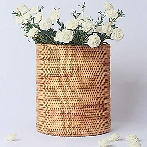 KODENG Handmade Rattan VASE Trash Can, Cylinder Storage, Desktop Trash Can, Rattan Trash Can Storage Basket (20CM)