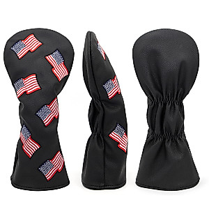 Barudan Golf Driver Head Cover 460cc, Black Patriotism USA Golf Driver Headcover for Men Golfer, Synthetic Leather Golf Club Protective Case