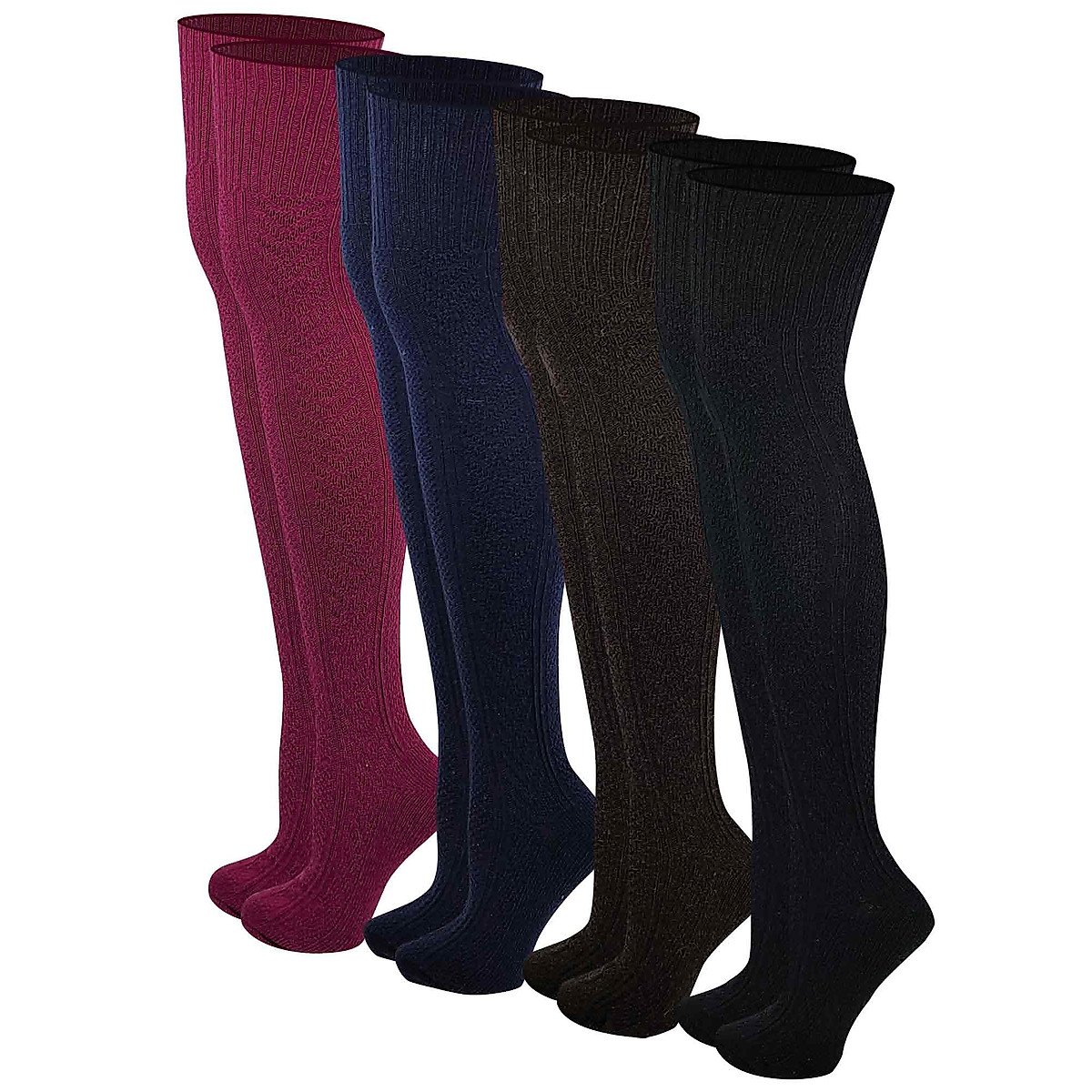 4 pairs Sumona Women Wool Cable Knit Knee High / Thigh High/ Crew Winter Boot Socks 9-11 (4 Pairs Over Knee High, 9-11)