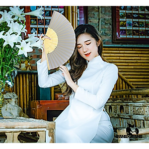 FANSOF.FANS Fabric Handheld Folding Hand Fan With a Tassel Grade A Bamboo Ribs for Women Girls Summer Party Event Favor Birthday Wedding Souvenir Gift (Baby Grey)