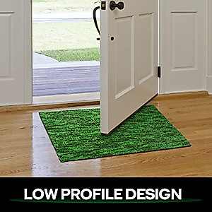 LINLA Garden Front Dog Door Mat for Muddy Paws, 18"x30"- Fake Faux Grass & Super Absorbent Fibers for Dirt Trapper, Rubber Non-Slip, Perfect Rug for High Traffic Entryways, Green