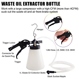 JIFETOR Pneumatic Vacuum Brake and Clutch Fluid Bleeder Tool Kit, Car Truck Motorcycle Brake Oil Change Set with Extractor and Refill Bottle, 4 Master Cylinder Adapters, 2 Air Quick Plugs