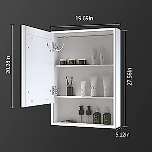 LALAHOO Bathroom Medicine Cabinet with Mirror,20" x 28" Lighted Medicine Cabinet with Large Storage,LED Medicine Cabinets for Bathroom with Shelves,Dimmer and Anti-Fog