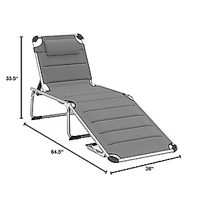 Outsunny Foldable Outdoor Chaise Lounge Chair, 5-Level Reclining Camping Tanning Chair with Aluminum Frame, Padding, and Headrest for Beach, Yard, Patio, Pool, Gray