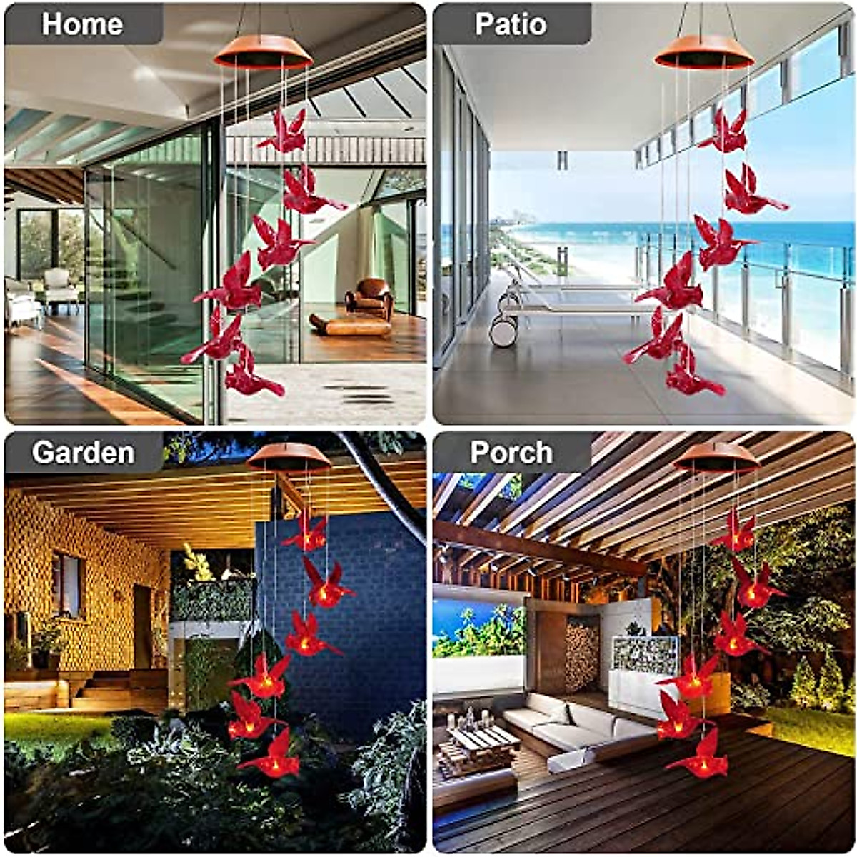 Cardinal Wind Chimes, Cardinal Bird Wind Chimes, Solar Powered Chime Light, Wind Chimes for Loss of Love, Hummingbird Decor for Patio, Deck, Yard, Garden, Home