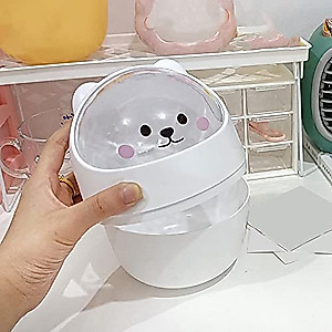 Mini Desktop Trash Can, Cute Home Desktop Trash Can with Lid Small Mini Plastic Desk Organizer Pencil Holder Desktop Trash Bin for Bedroom (4.33" x 6.1") White 4.33" x 6.1"