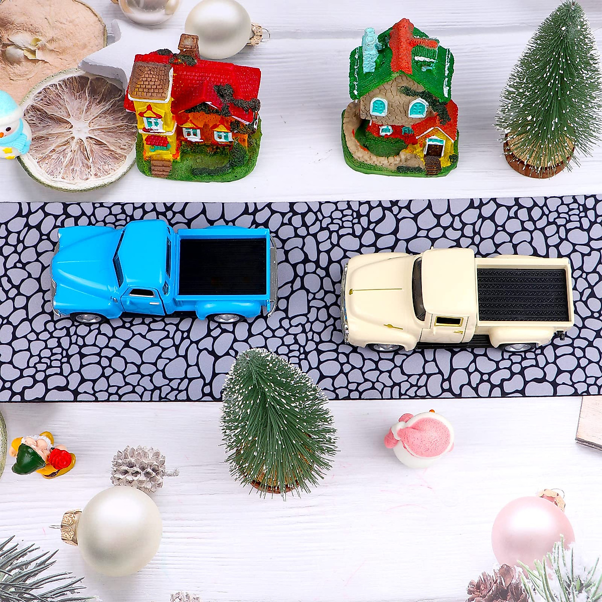 JiaUfmi Village Street Mat Christmas Village Accessories Miniature Road Decorations Cobblestone Brick Display Mat for Outdoor Indoor Bathroom Home Garden Figurine, 47.2 x 4.72 x 0.08 Inches