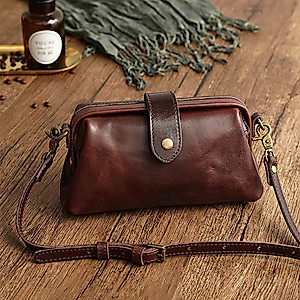 Premium Leather Retro Handmade Doctor Bag,Dr bag - retro handmade bag,Crossbody Unique Opening Small Vintage Phone Purse Handbags for Women (Coffee)