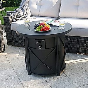 BALI OUTDOORS Gas Firepit Table 30 Inch Round Propane Fire Pit Table, 50,000 BTU Patio Furniture Table Round Fire Column with Fire Glass Cover Lid, Column FirePit for Patio, Garden, Backyard and Porch