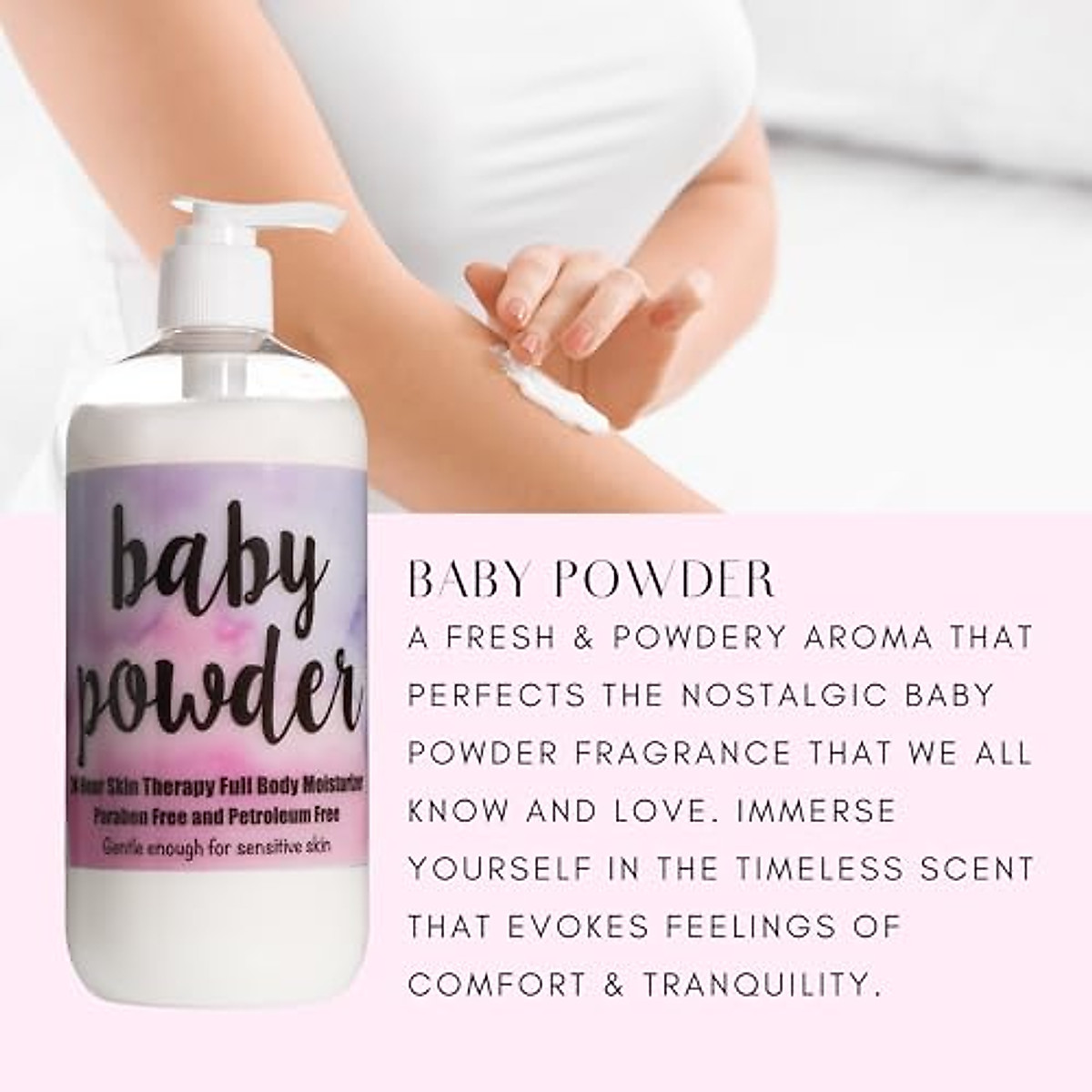 The Lotion Company 24 Hour Skin Therapy Lotion, Baby Powder Fragrance, Full Body Moisturizer, w/ Aloe Vera, Paraben Free, Made in USA, 16 oz bottle + 2 oz travel size