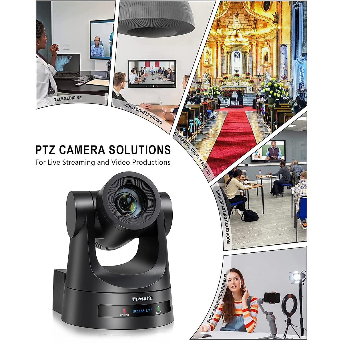 FoMaKo PTZ Camera 20x Optical Zoom AI Auto Tracking PoE HDMI Bundle PTZ Camera for Church Worship + PTZ Camera Controller (BH201 PTZ Bundle FMK20SDI +KC608)