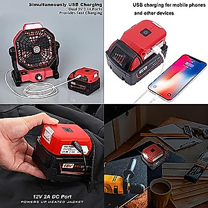 Dual USB Charger Adapter Replacement for Milwaukee M18 Power Source 49-24-2371 with LED Work Light, Compatible with Milwaukee M18 Battery 48-11-1850 48-11-1862 48-11-1820