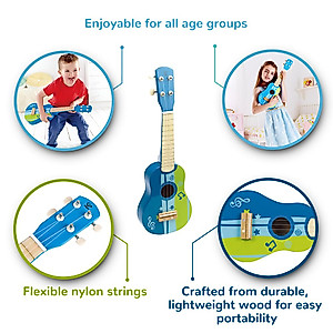 Hape Kid’s Wooden Toy Ukulele | 21 Inch Wooden Ukulele Musical Instrument with Vibrant Sound and Tunable Nylon Strings for Children, Blue