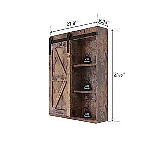 BARNER HOME Wall Mounted Medicine Cabinet, Bathroom Wall Cabinet Farmhouse Sliding Barn Door with 3 Tier Storage Cabinet for Living Room,Brown