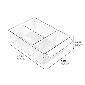 iDesign Linus Plastic Fridge and Freezer Divided Storage Organizer Bin with Handle, Clear Container for Food, Drinks, Produce Organization, 8" x 11.5" x 3.5" - Clear