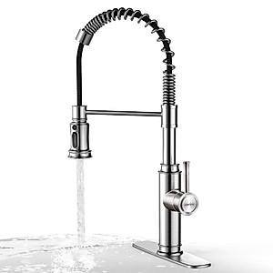 Kitchen Faucet-WaterSong Spring Kitchen Sink Faucet with 2 Optional Sprayers for 3+4 Function Modes, Single Handle&Deck Plate for 1or3 Holes, 360° Rotation, Spot Resist Stainless Steel No Lead…