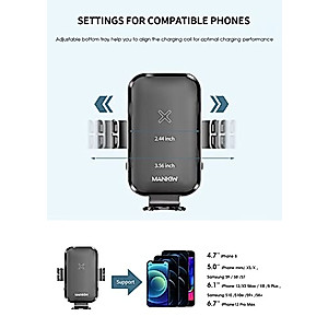 MANKIW Wireless Car Charger 15W/10W/7.5W Fast Charging Auto Clamping Car Wireless Charger Air Vent Car Phone Holder Mount Compatible with iPhone 12/12 Pro Max/12 Mini/11,Galaxy S21/S20(Grey)