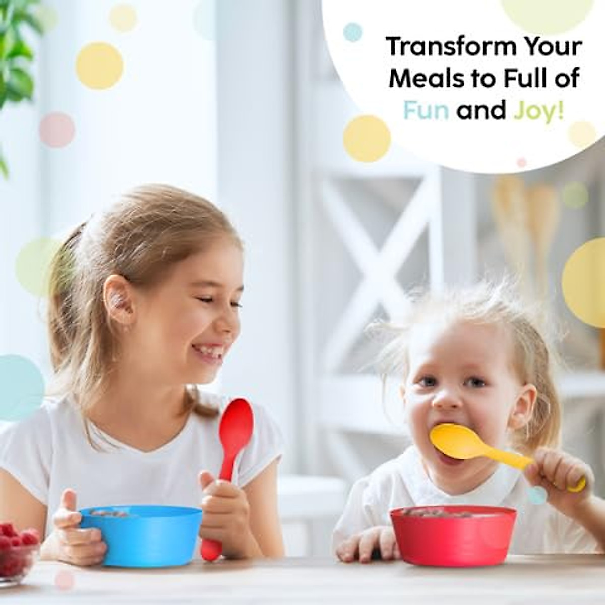 PLASKIDY Kids Plastic Bowls Set of 12 Children Bowl 10 Ounce Microwave Dishwasher Safe BPA Free Non Toxic Toddler Bowls 6 Bright Colors for Cereal, Soup, Snack Great Plastic Bowls for Kids & Toddlers