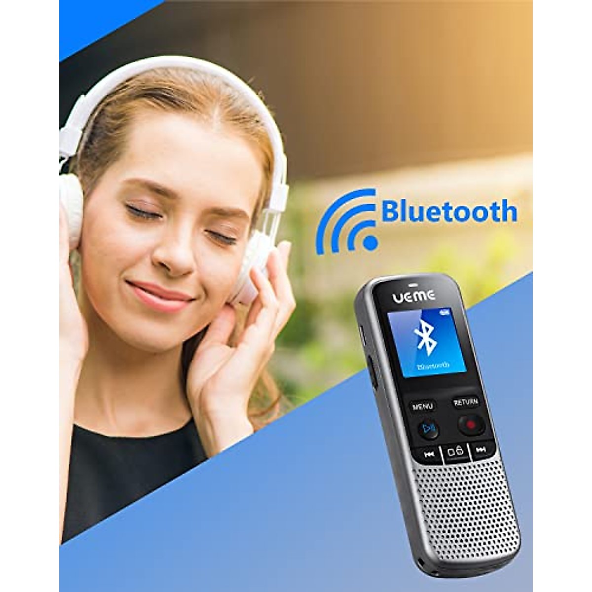 Digital Voice Recorder with Bluetooth Playback, Small Lightweight Dictaphone with Storage Bag, Warm Voice Sound for Notes, Dictation, Interviews, Meetings and Lectures, MP3 Playback, 16GB