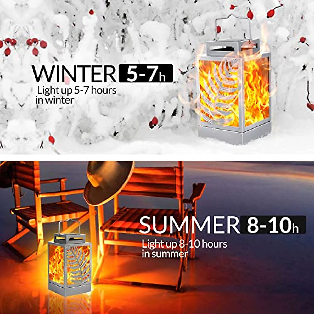 Walensee Solar Lights Outdoor with Flickering Flame (2Pack Grey) Upgrade Metal Solar Powered Lantern Landscape Leaf Decorative Hanging Lighting Waterproof LED Umbrella Light for Patio Garden Deck Yard