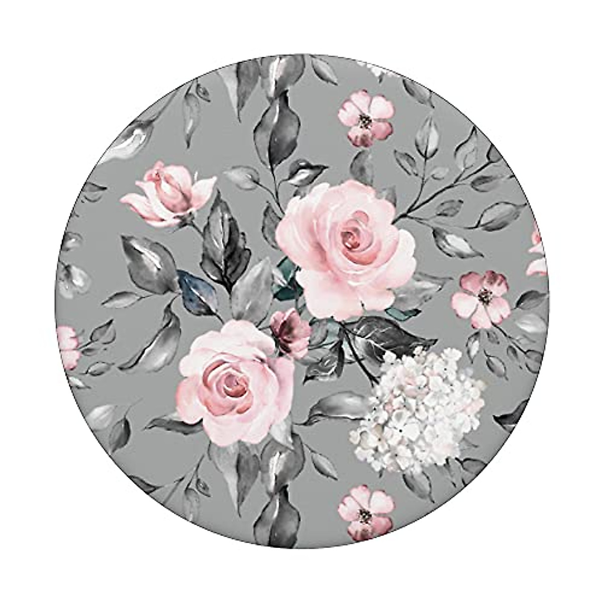 Purple Pink Flowers Purple Floral and Gray Leaves Pattern PopSockets Swappable PopGrip