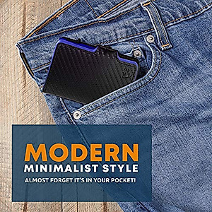 Card Blocr Pop Up Credit Card Wallet, RFID Blocking Credit Card Holder for men, Cool Wallets for Men in Carbon Wallet Design, Compact Card Holder Wallet for Secure Storage (Blue Carbon Fiber)