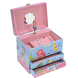 Jewelkeeper Mermaid Music Box & Little Girls Jewelry Set - 3 Mermaid Gifts for Girls - Musical Jewelry Box for Girls - Music Boxes for Girls