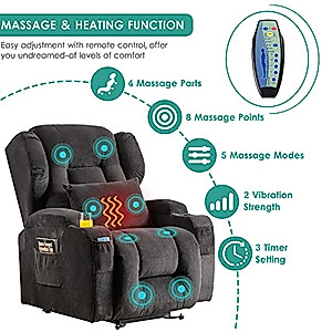 OQQOEE Power Lift Recliner Chair with Massage and Heat for Elderly/Adults, Lift Chairs Movable Recliner Chair with Wheels, Comfy Velvet Lazy Sofa Reclining for Living Room with Cup Holders/Remote/USB