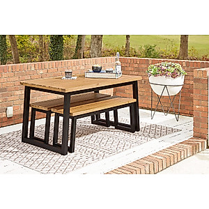 Signature Design by Ashley Town Wood Outdoor 3-Piece Patio Counter Table Set with 2 Benches, Brown & Black