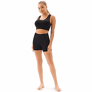 PERSIT Yoga Shorts for Women with Pockets High Wasited Running Athletic Biker Workout Shorts Tight Gym Shorts Yoga Pants - Black - M