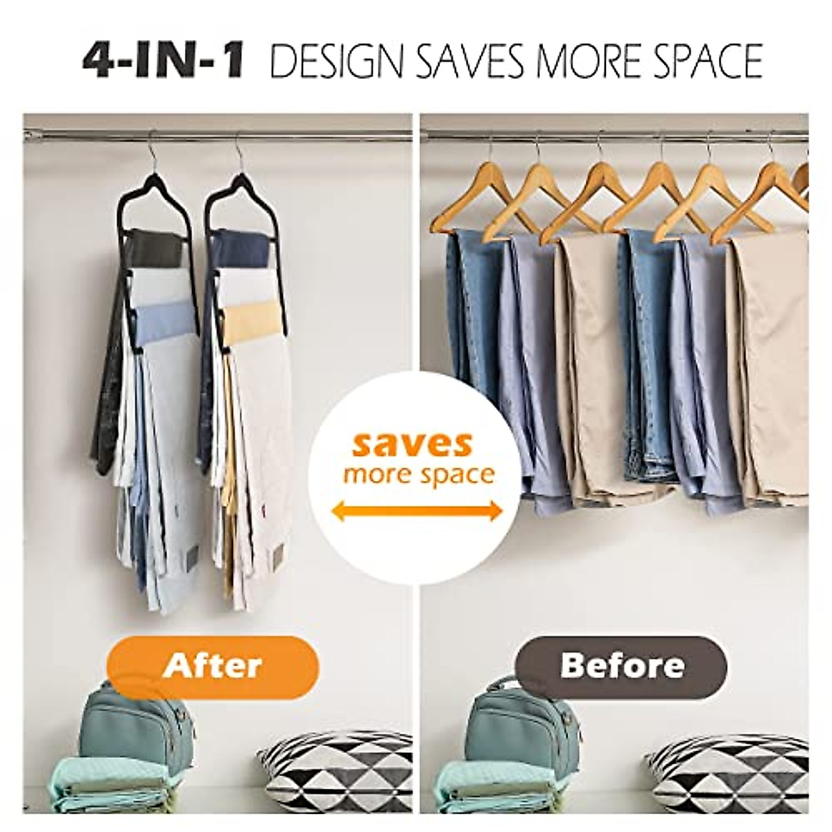 Velvet Pant Clothes Hanger Space Saving Non-Slip Shorts Hanger, Myfolrena Jeans Slack Trousers Hangers Multiple Velvet Hanger Closet Organizer Storage and Organization for Jeans,Scarf,Tie(Black,3)