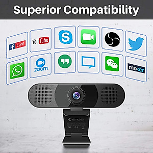 EMEET 3 in 1 Webcam - 1080P Webcam with Microphone and Speakers, Noise Reduction, Auto Low Light Correction W/Cover, C980 Pro USB Camera Webcam 65°-90° for Video Conferencing Streaming/Gaming/Class