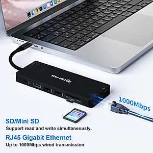 USB C Laptop Docking Station, 14 in 1 Type C Hub Multiport Adapter Dongle with 3 Monitors Compatible for Macbook/Dell/HP/Lenovo Laptops (Dual HDMI, VGA, PD, RJ45, SD/TF, USB C/A Ports, Mic/Audio)Black