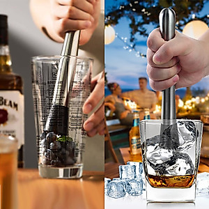 10 inch & 8 inch Stainless Steel Cocktail Muddler with 2 Mixing Spoon, Home Bar Tool Set, for Making & Creating Delicious Mojitos, & Other Fruit Based Drinks & Beverages in Various Containers