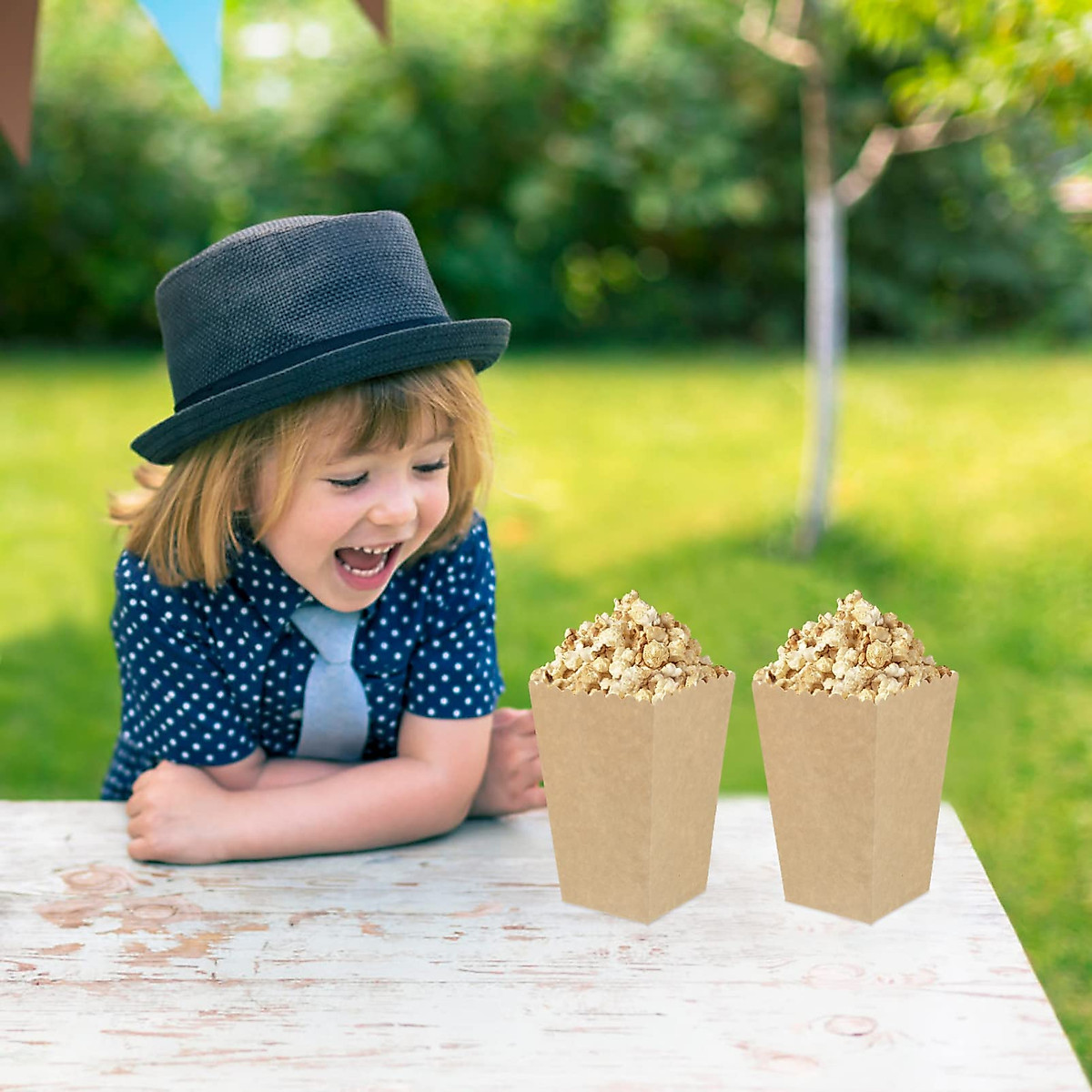 ABOOFAN 50pcs Paper Popcorn Boxes Popcorn Bags Kraft, 5.35 Inches Tall Open-top Paper Popcorn Holder Cardboard Popcorn Containers for Movie Night, Wedding Birthday Party
