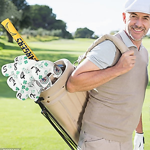 Big Teeth Golf Iron Covers Iron Head Covers, Lucky Clover Iron Covers Long Neck Golf Iron Head Covers, 11Pcs Golf Iron Covers Set Golf Club Covers for Irons Fit Taylormade SIM Cleveland Callaway Etc
