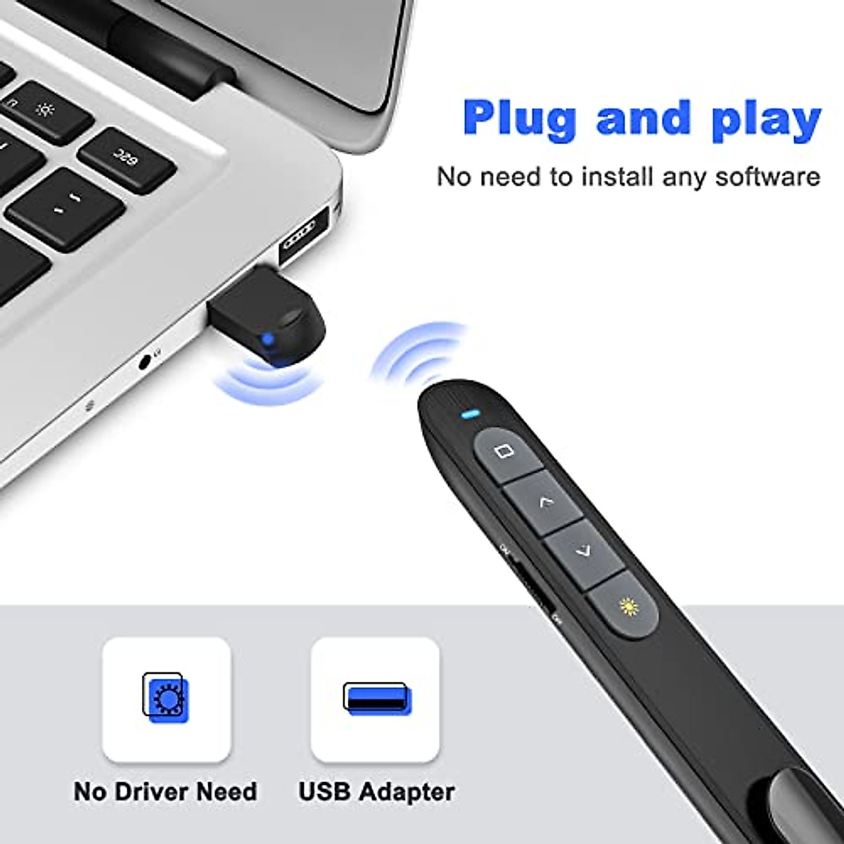 UBUYONE Wireless Presenter Remote Presentation Pointer Clicker with Hyperlink & Volume Control USB PowerPoint Slide Advancer