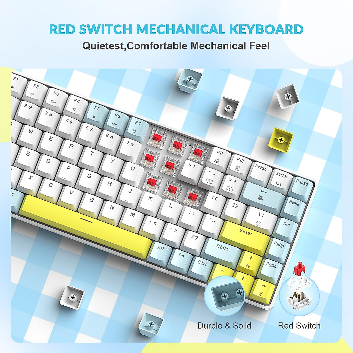 ZIYOU LANG RK-K84 Wired 75% Mechanical Gaming Keyboard Hot Swappable with Rainbow LED Backlit Anti-ghosting TKL 84 Key Custom Coiled C to A Cable Linear Red Switch for PS4 PS5 Xbox PC Mac Gamer(Lemon)