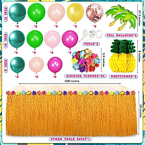Hawaiian Luau Party Decorations Tropical Luau Theme Aloha Party Pack 171pcs for Summer Beach Holiday (Including Table Skirt, Backdrop, Banner, Balloons, Hibiscus Palm Leaves, Cake Toppers) (Luau-02)
